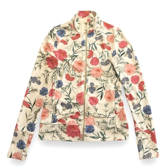 kate spade | Jackets & Coats | Kate Spade Cream Floral High Collar Zip ...